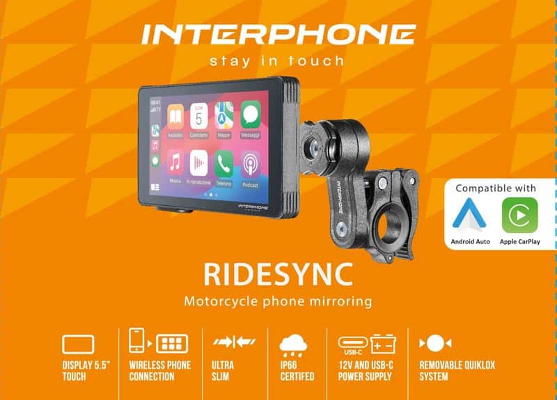 Interphone Ridesync Näyttö CarPlay, Android Auto - Motocafe
